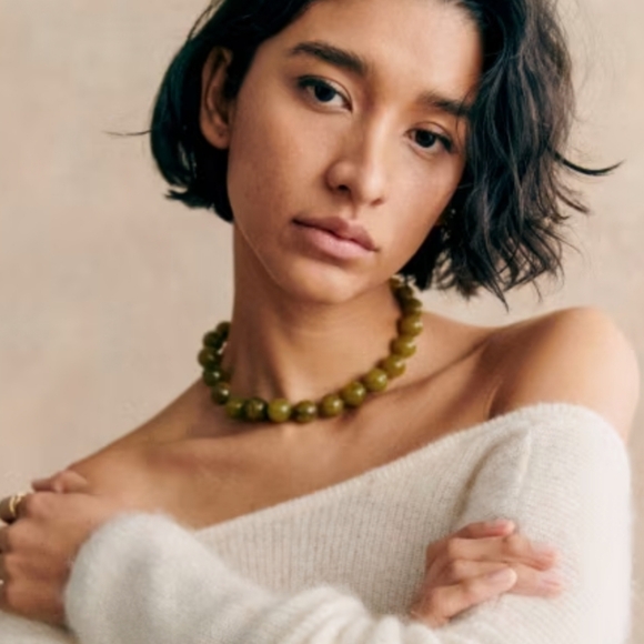 Sezane | Jewelry | Szane Green Marble Necklace | Poshmark